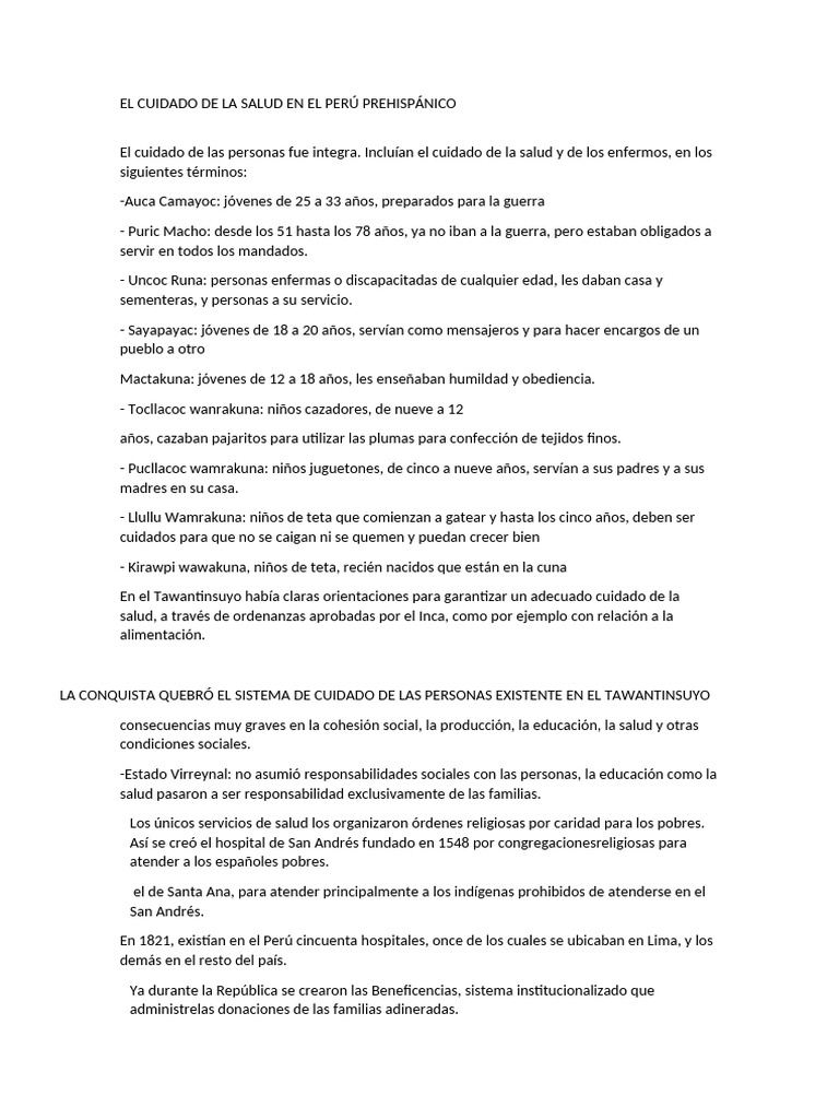 EL CUIDADO DE LA SALUD y LA CONQUISTA QUEBRÓ EL SISTEMA DE CUIDADO ...