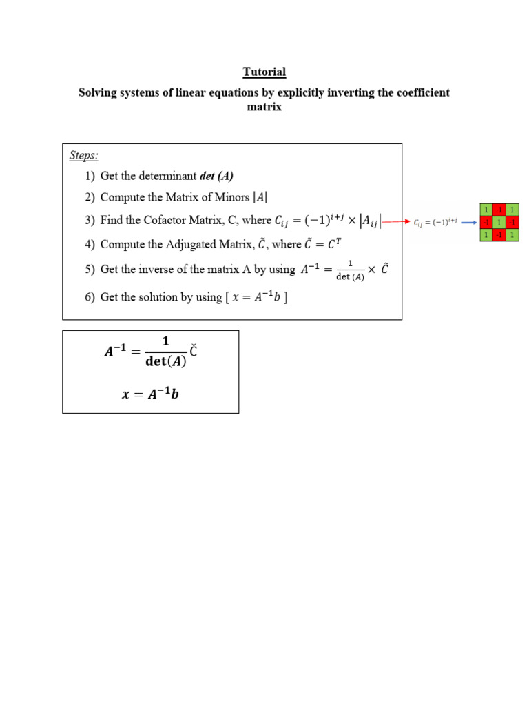 Tutorial 2 - Solving systems of linear equations by explicitly inverting the matrix | PDF ...