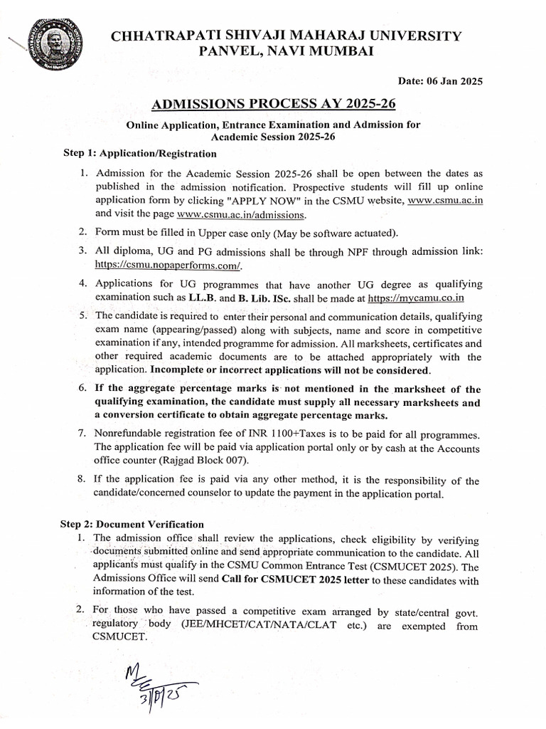 Admission Process AY - 2025-26 | PDF