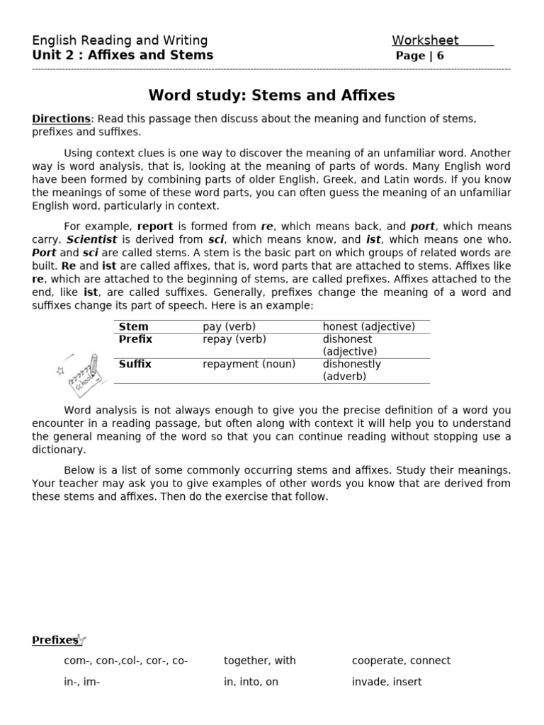 Unit 2 Stems and Affixes 66 | PDF | Word | English Language