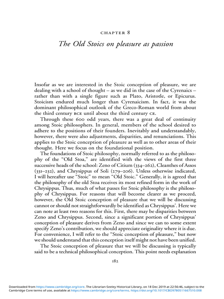 The Old Stoics On Pleasure As Passion | PDF | Stoicism | Reason