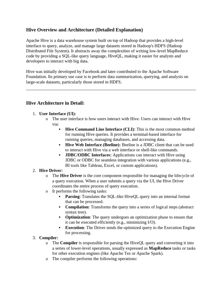 Unit 3 Hive Overview and Architecture | PDF | Apache Hadoop | Data Management Software