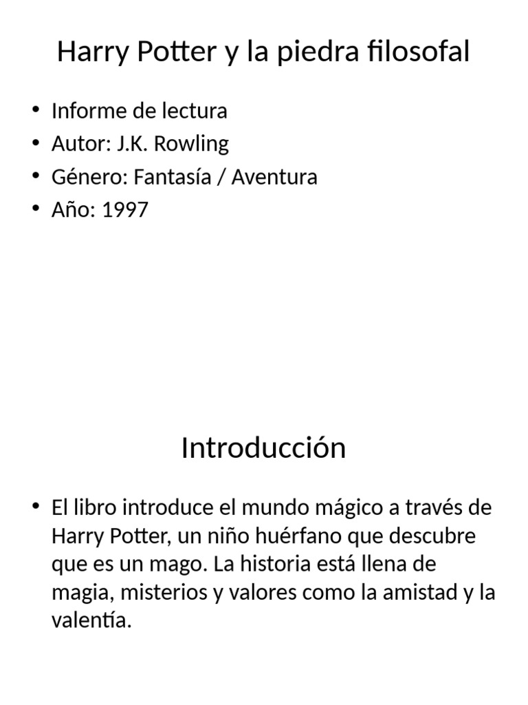 Informe Harry Potter Piedra Filosofal | PDF