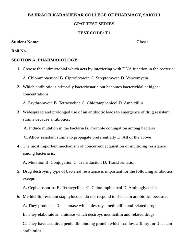 Gpat Question Paper Test | PDF | Antimicrobial Resistance | Drugs