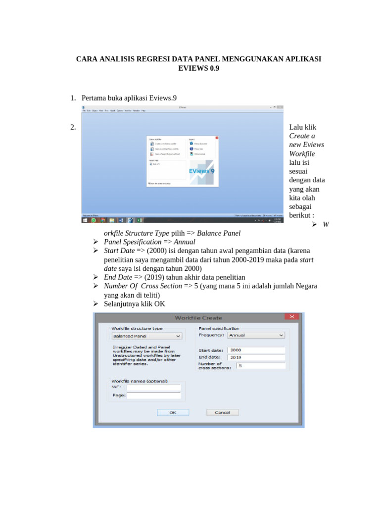 Cara Analisis Regresi Data Panel Menggunakan Aplikasi Eviews 9 | PDF