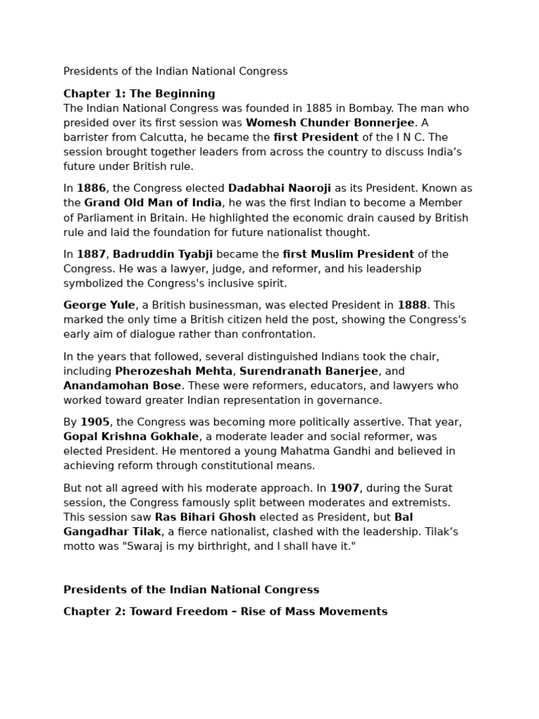 History of Indian National Congress Presidents | PDF | Indian National ...