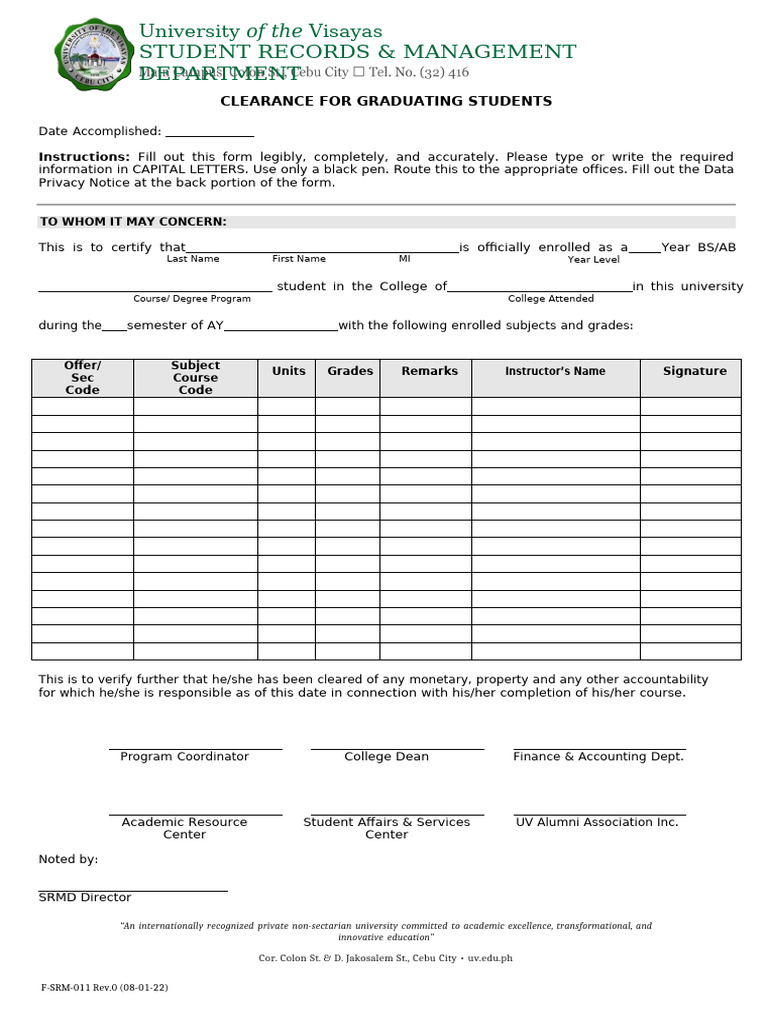 Graduation Clearance Form Guide | PDF | Non Disclosure Agreement | Privacy