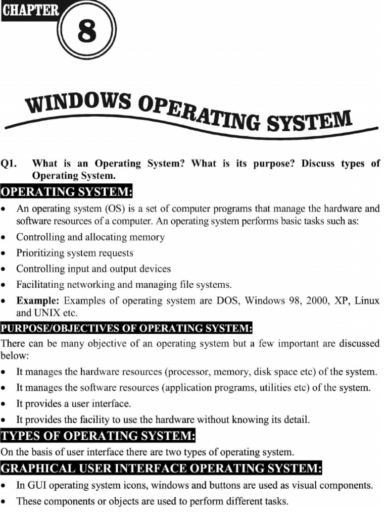 1st Year Computer Notes Chapter 8 Operating Systems (Windows) | PDF