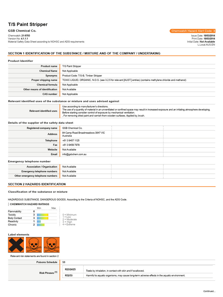 T/S Paint Stripper Safety Guide | PDF | Occupational Safety And Health ...