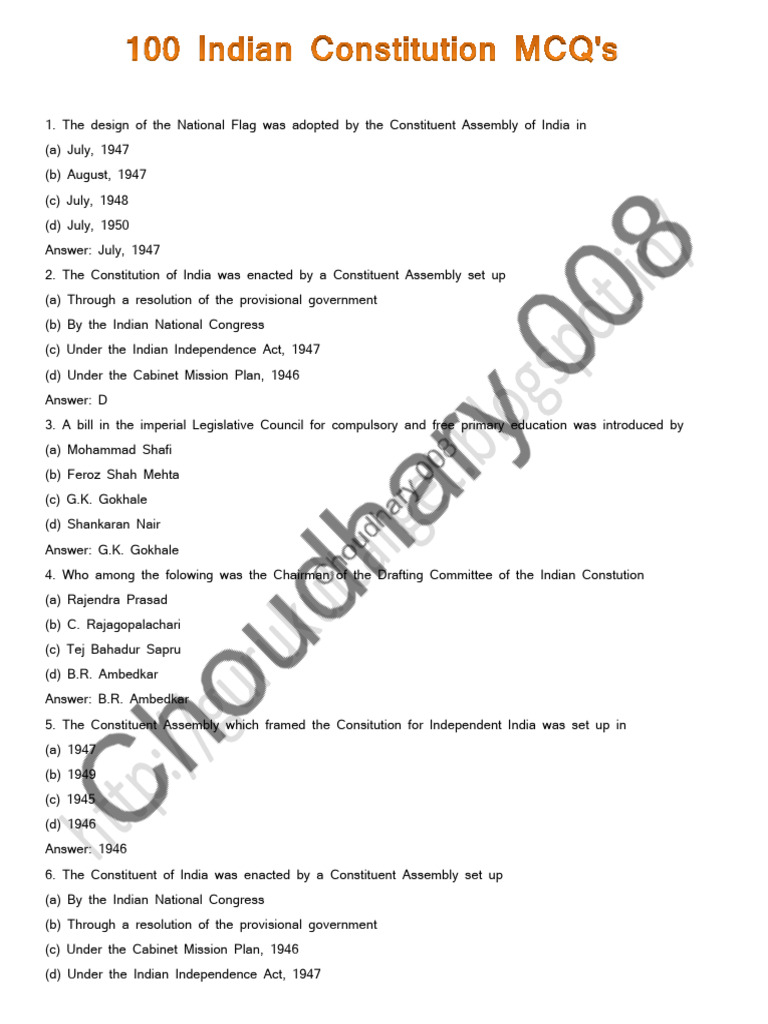 Indian-Constitution-MCQ Watermark | PDF | Supreme Court Of India ...