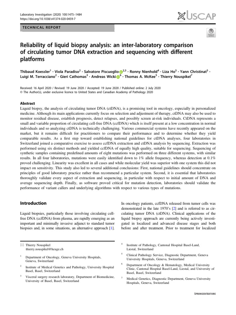 Reliability of Liquid Biopsy Analysis An Inter-Laboratory Comparison of Circulating Tumor DNA ...