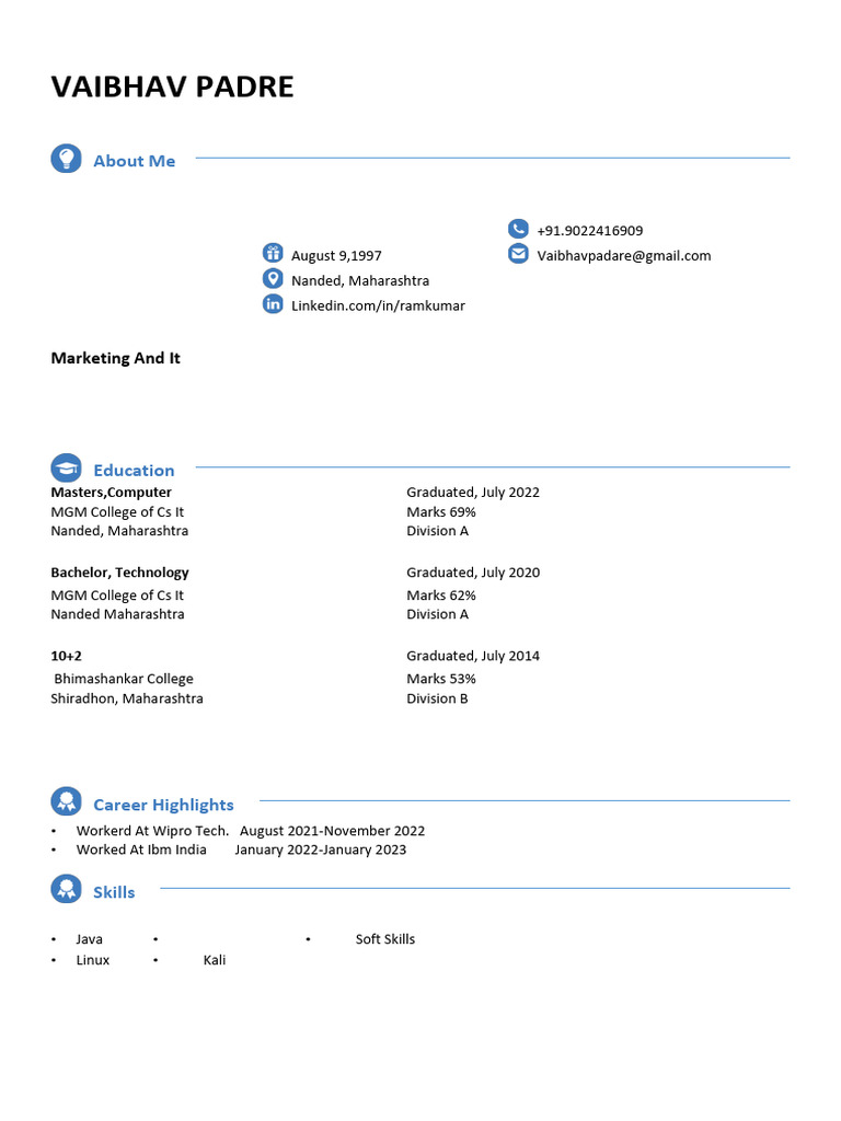 Vaibhav Padre: About Me | PDF