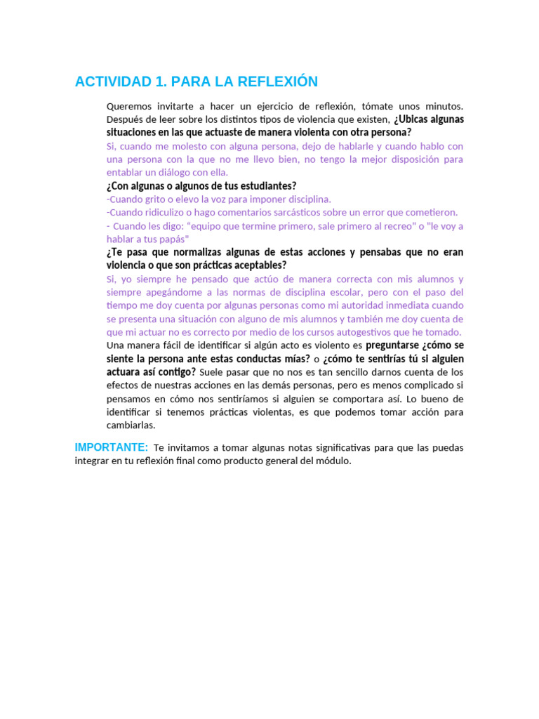Actividad 1 para La Reflexión | PDF