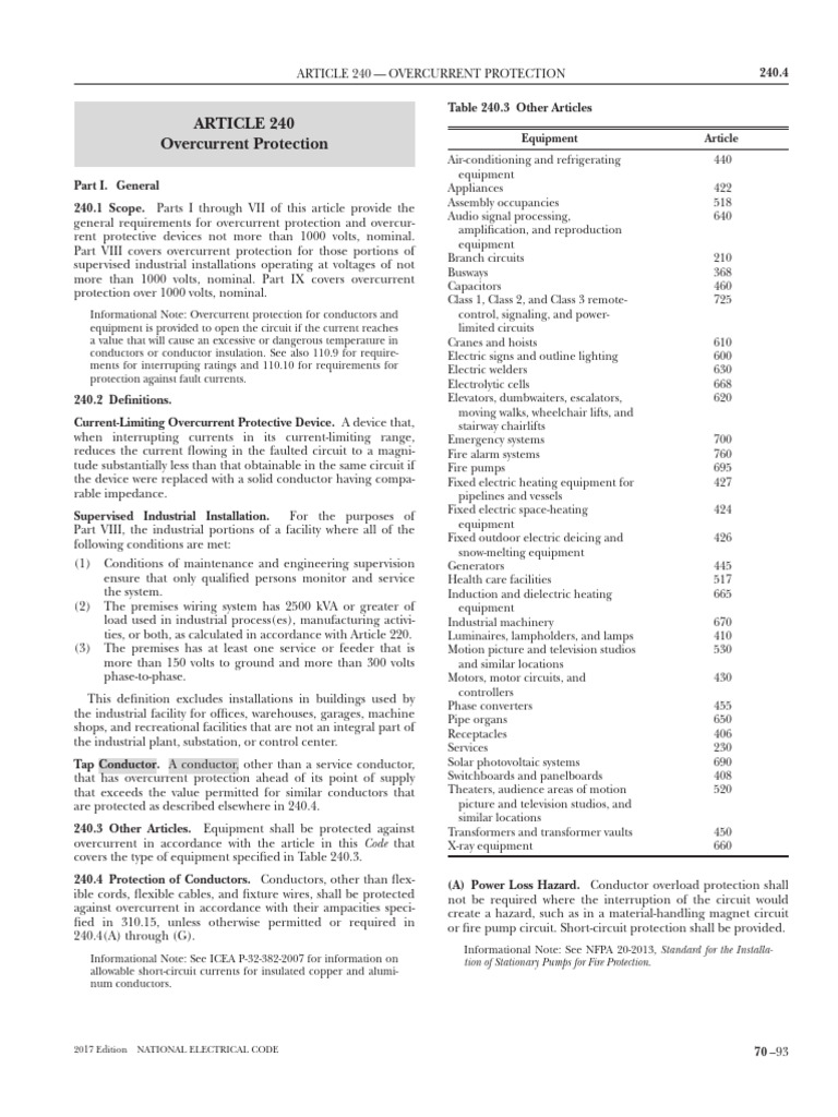 NEC 70 Section 240 Pgs 93-95 | PDF | Fuse (Electrical) | Transformer