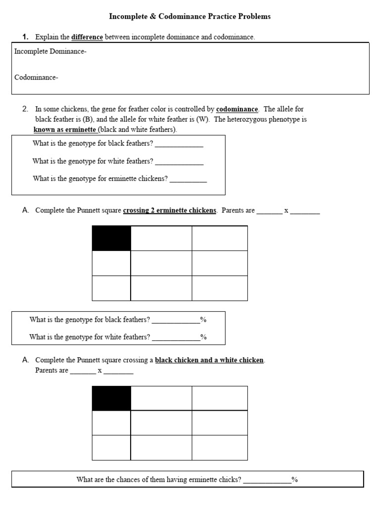 Codominance & Incomplete Dominance Problems | PDF | Dominance (Genetics ...