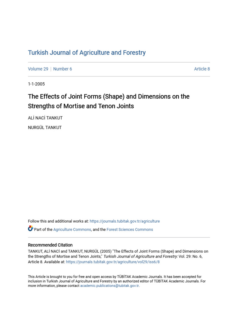 The Effects of Joint Forms and Dimensions On The Strengths of Mortise ...