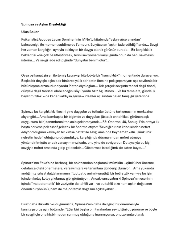 Spinoza Ve Aşkın Diyalektiği - Ulus Baker | PDF