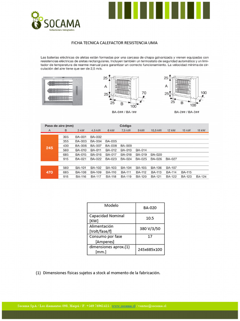 Ficha Tecnica Calefactor UMA | PDF