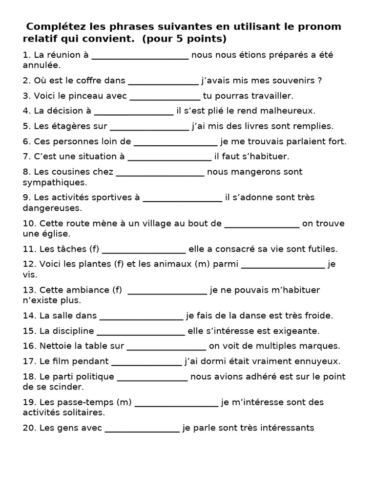 Exercices sur les pronoms relatifs | PDF