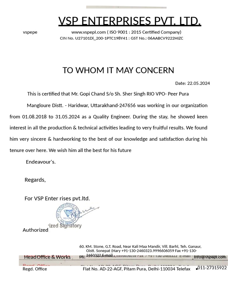 Experiece Letter | PDF