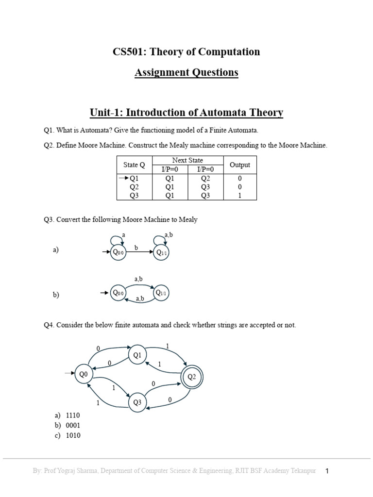 TOC Assignment Questions | PDF | Automata Theory | Theory Of Computation