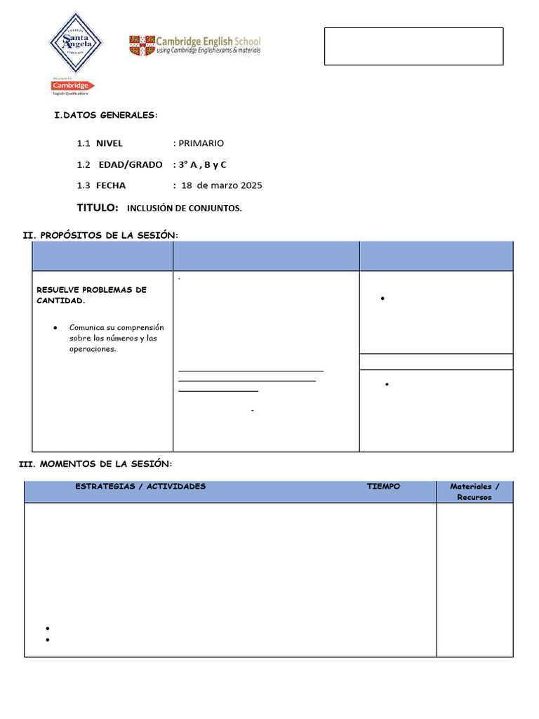 Matematica Sesión 4 Inclusión de Conjuntos | PDF | Cognición | Aprendizaje