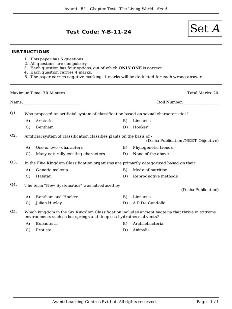 HW -11B1.5 - Biological Classification - NEET -Ques (Y-B-11-24_A) | PDF