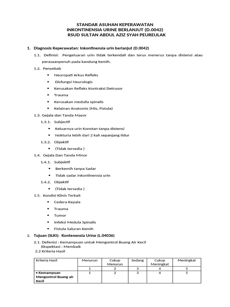 Sak Inkontinensia Urine Berlanjut (D.0042) | PDF