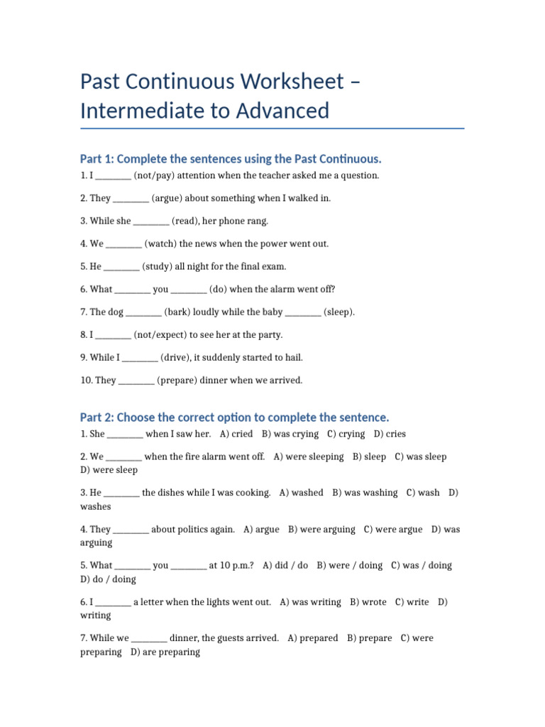 Past Continuous Worksheet | PDF
