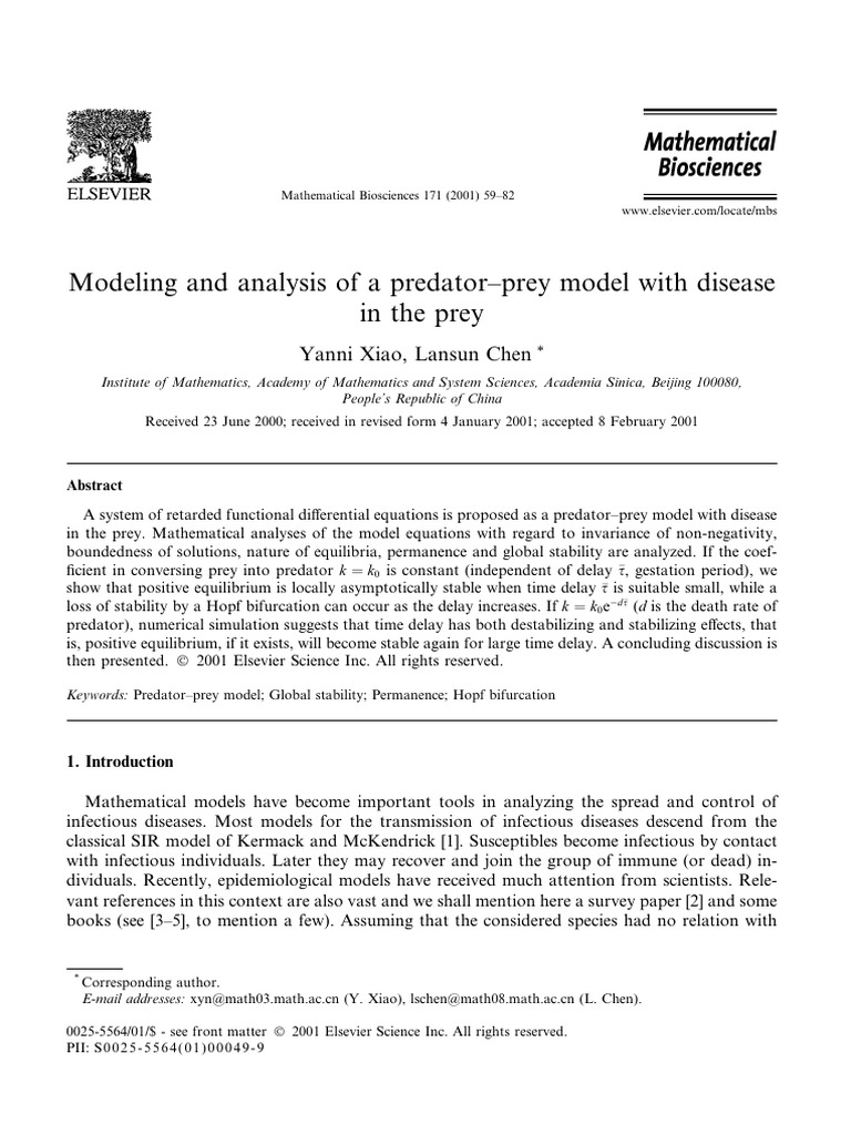 Modeling and Analysis of A Predator Prey | PDF | Stability Theory | Chemical Equilibrium