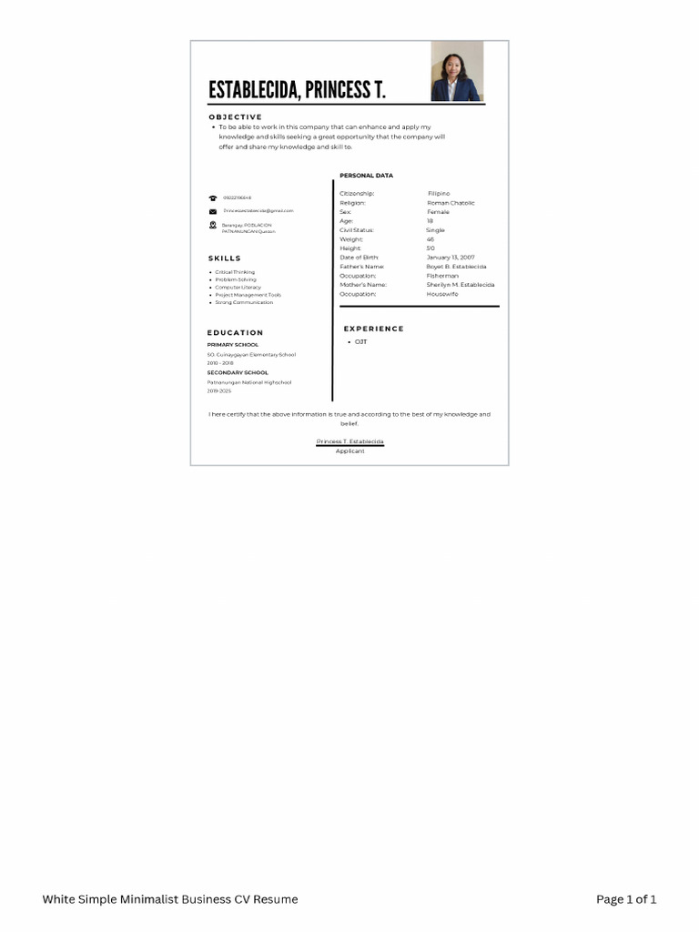 White Simple Minimalist Business CV Resume - 20250326 - 103847 - 0000 | PDF