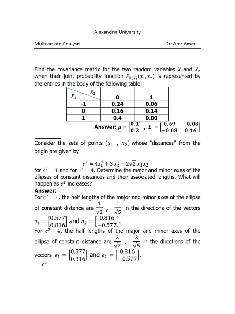 DR Amr Amin Sheet Multivariate | PDF | Covariance Matrix | Multivariate Statistics