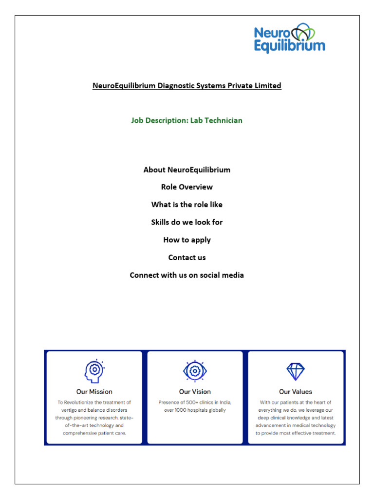 Job Description - Lab Technician | PDF | Medical Diagnosis | Medicine
