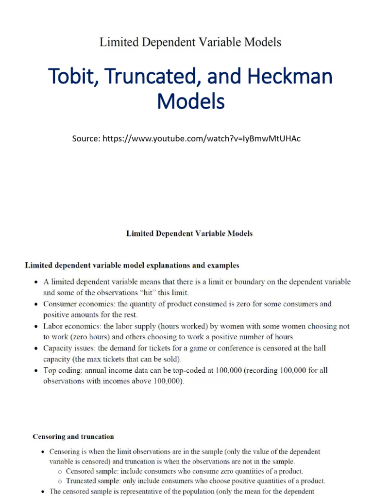 Materi CSPD - Tobit - Truncated - Heckman Models | PDF