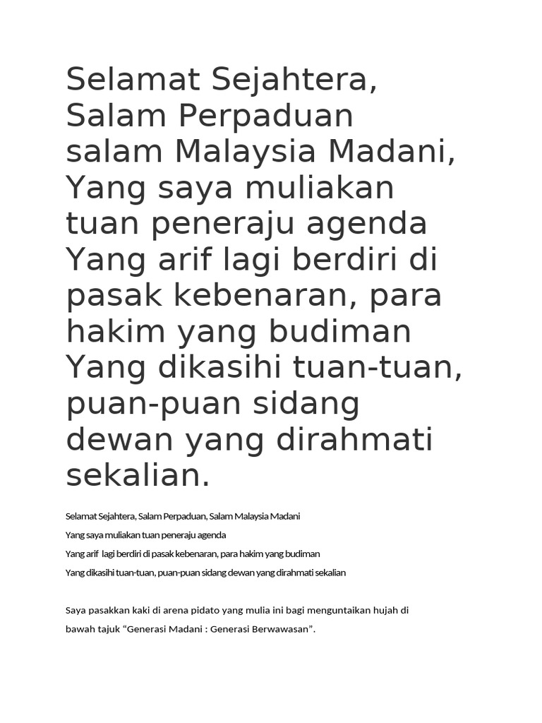 Pidato Bahasa Melayu | PDF