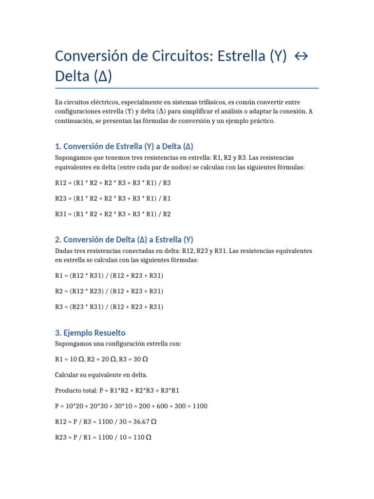 Conversión Circuitos Estrella a Delta | PDF