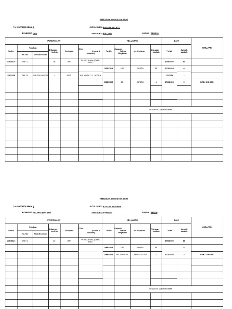 Template Stok SPBT (T2) | PDF