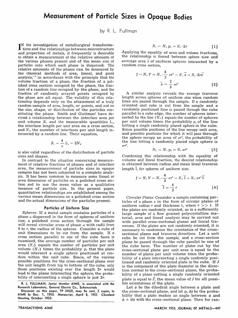 Measuring Particle Sizes in Metals | PDF | Sphere | Cross Section (Physics)