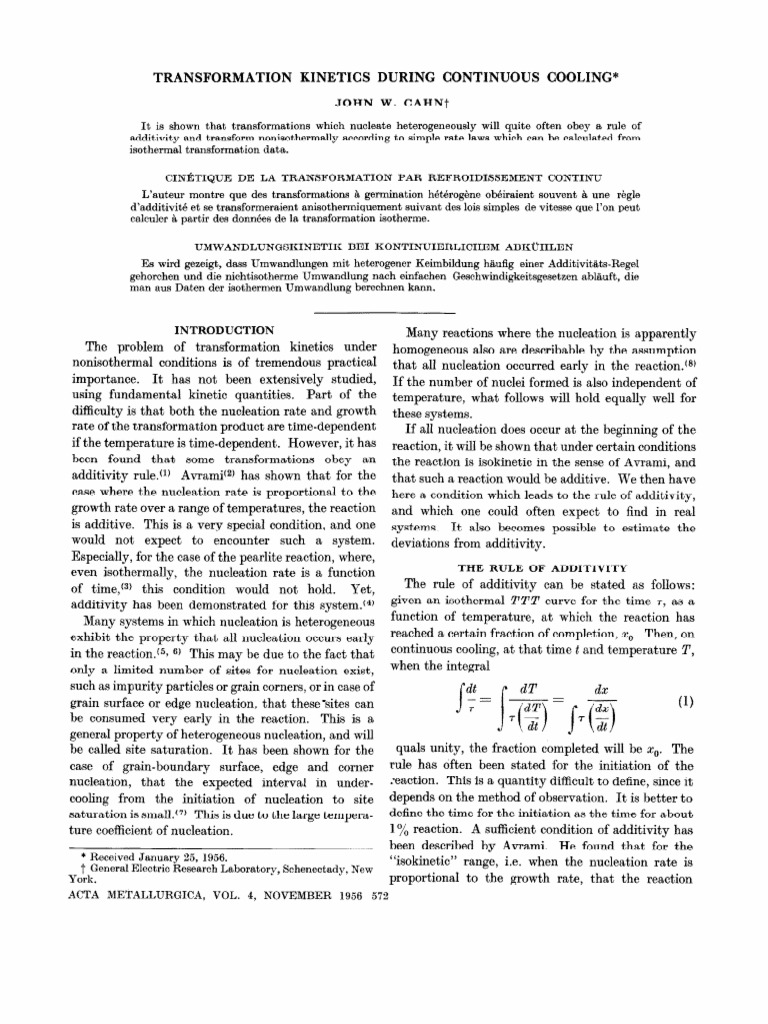cahn1956-TRANSFORMATION KINETICS DURING CONTINUOUS COOLING | PDF ...