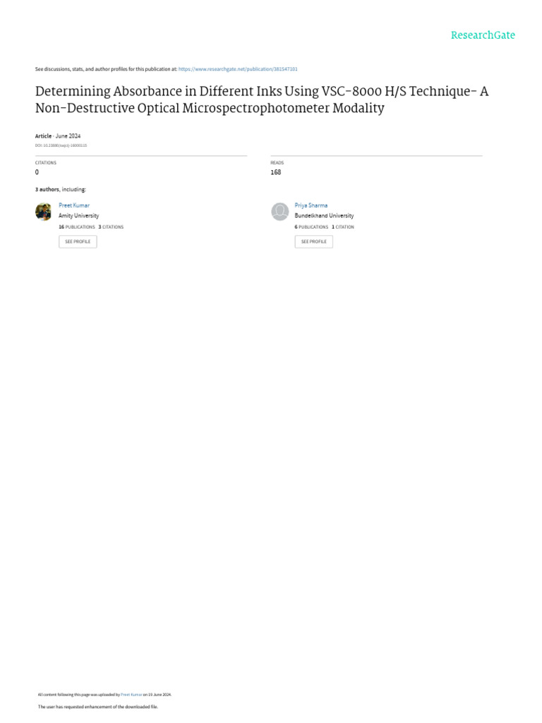 Determining Absorbance in Different Inks Using VSC 8000 H S Technique A ...