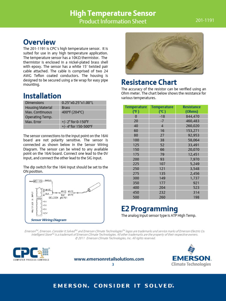 High Temperature Sensor 201-1191 Overview | PDF | Sensor | Equipment