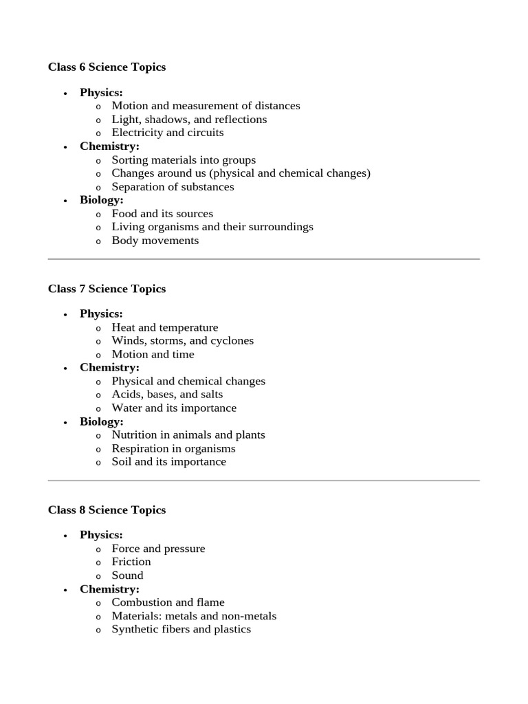 Comprehensive Science Syllabus Overview | PDF | Chemistry | Biology
