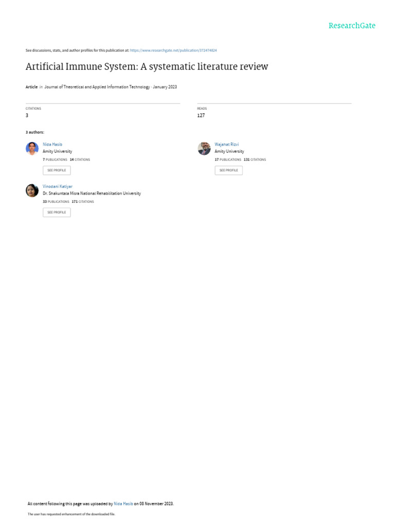 Artificial Immune System A Systematic | PDF | Adaptive Immune System ...