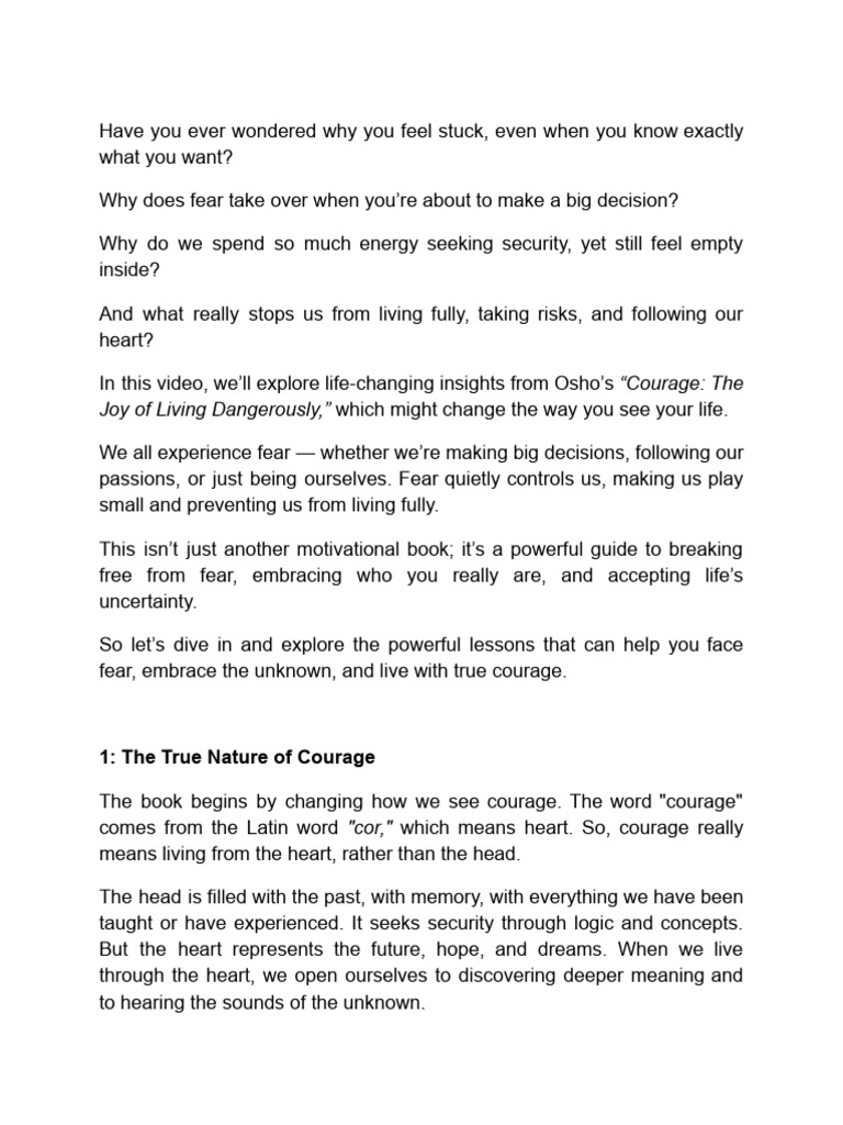 Courage by Osho, English Book Summary | PDF | Mind | Courage