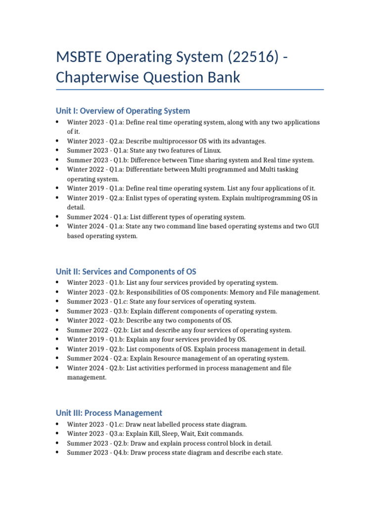 MSBTE_Operating_System_22516_Chapterwise_Question_Bank | PDF | Operating System | Scheduling ...
