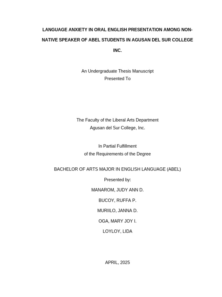 Language Anxiety in ABEL Students' Presentations | PDF | Anxiety ...