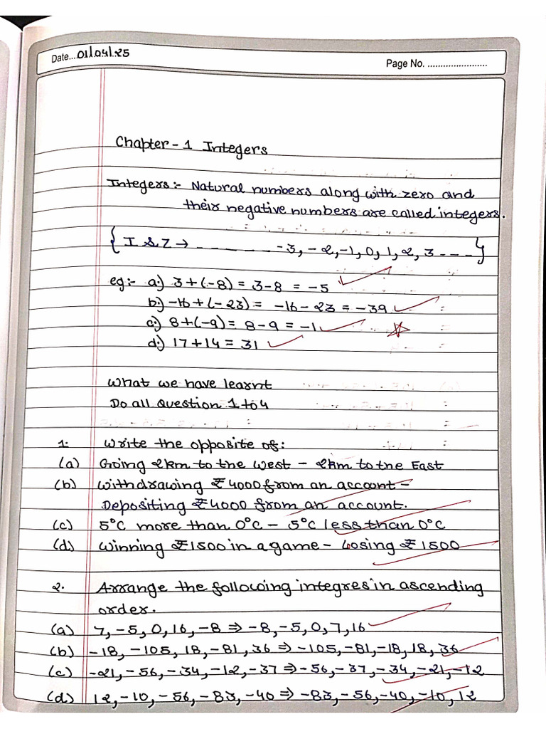 Maths Chapter 1( Integers ) EX - 1.1 (1) | PDF