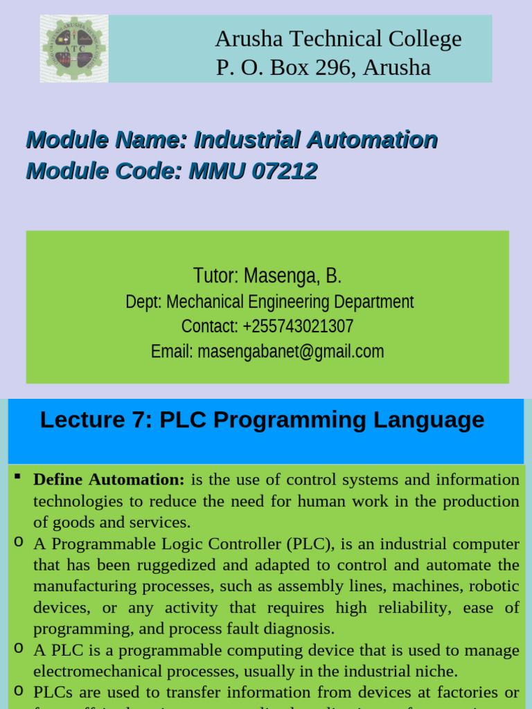 Lecture 3 Plc Programming Language Pdf Programmable Logic
