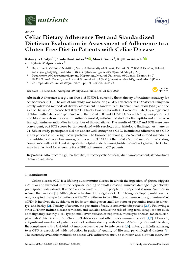 2020-Celiac Dietary Adherence Test... 07-2020 | PDF | Coeliac Disease ...