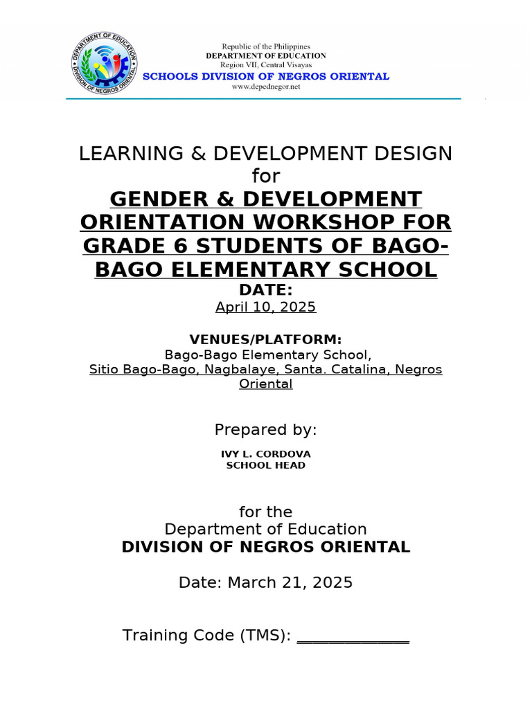 Ldd-Gad Workshop 2025-Bago-Bago-Es | PDF | Gender And Development | Gender